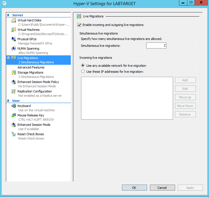 Live Migrating a Virtual Machine from a Hyper-v 2012 stand-alone Host ...